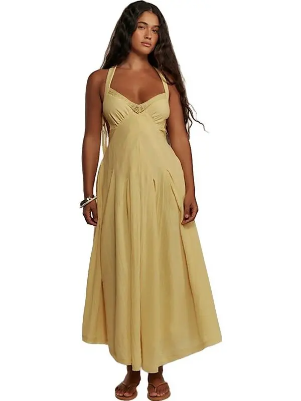 Free People Vivi Cotton Midi Dress - Solar Lemon