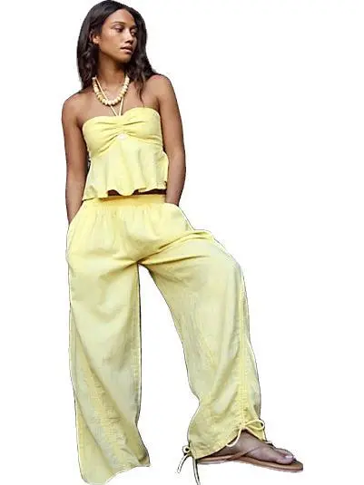 Free People Cotton-linen Pant Set - Buttered Popcorn