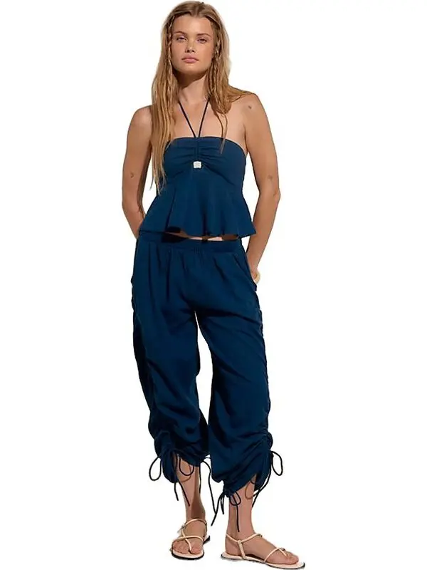 Free People Cotton-linen Pant Set - Poseidon