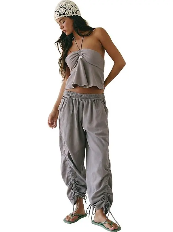 Free People Cotton-linen Pant Set - Satellite Sky