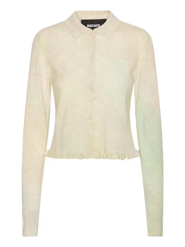 ROTATE BY BIRGER CHRISTENSEN Polo-collar Cardigan With Ruffle Hem - Neutrals