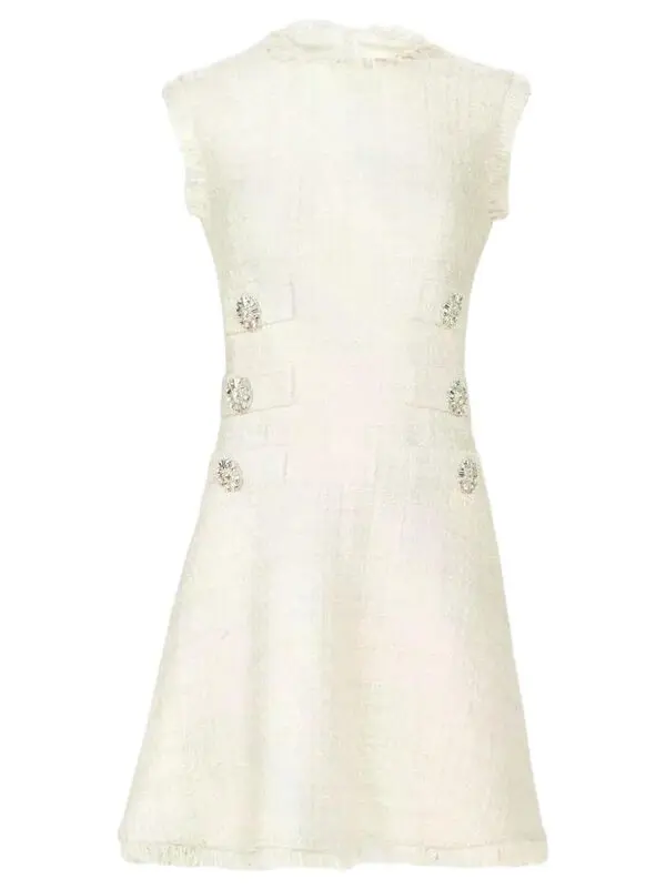 Costarellos Villie Crystal-buttons Tweed Mini Dress - Neutrals