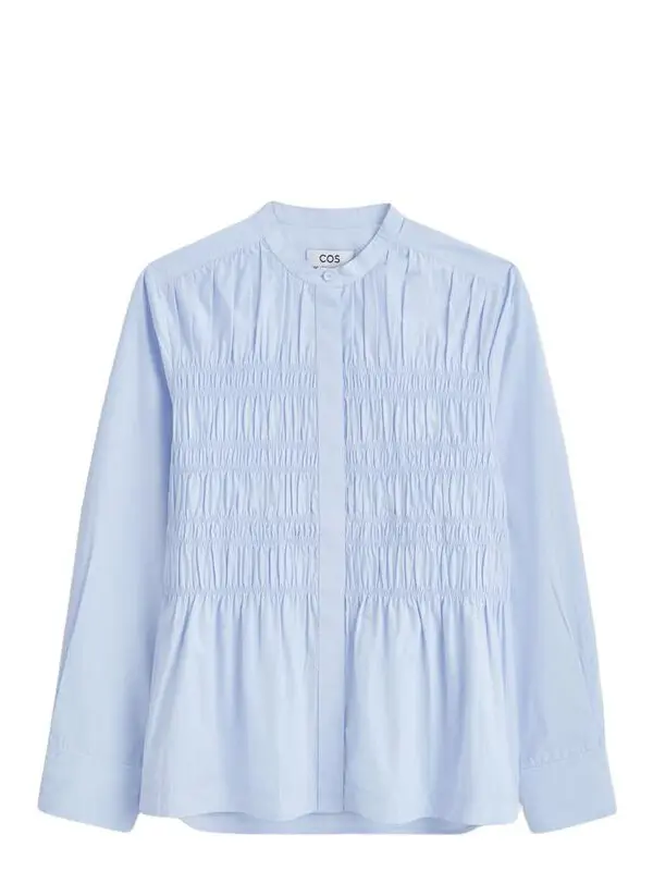 Cos Ruched Cotton Blouse - Blue