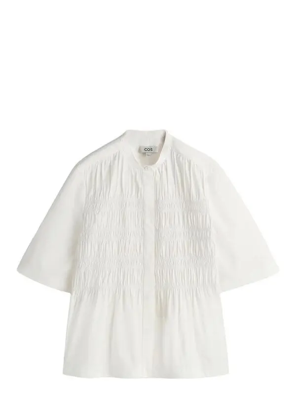 Cos Ruched Cotton Blouse - White