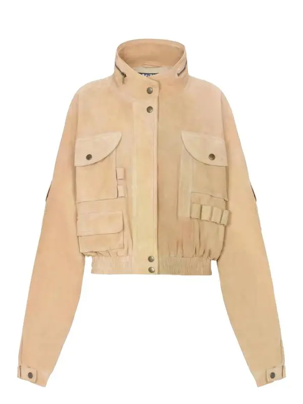 Balmain Suede Bomber Jacket - Neutrals