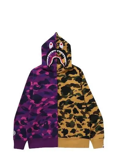 A BATHING APE Split Camo Shark Full Zip Hoodie - Purple