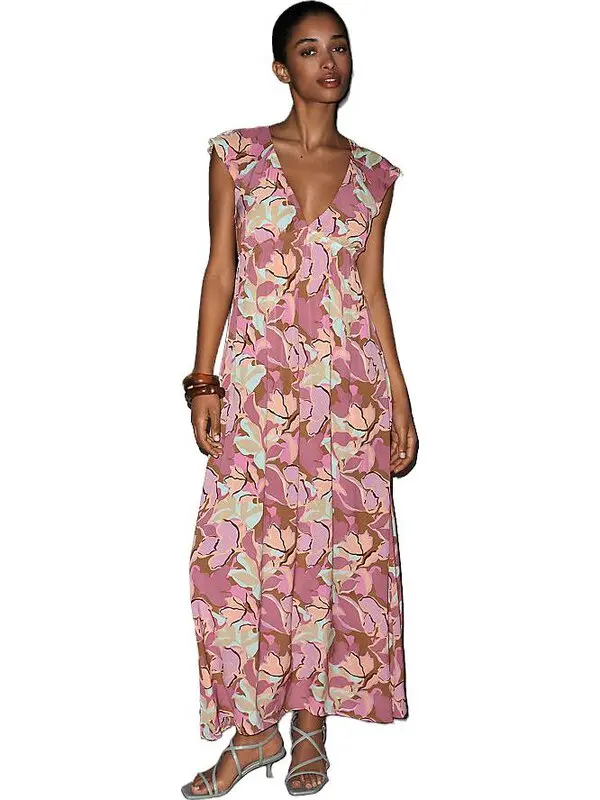JULA Willow V-neck Midi Dress - Pink Pattern