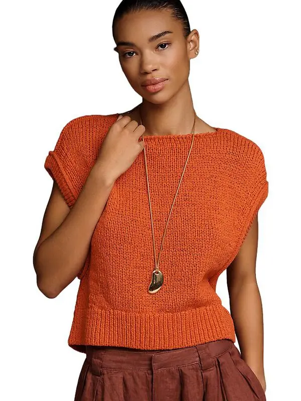 Anthropologie Asymmetric Short-sleeve Sweater - Tangerine Tango