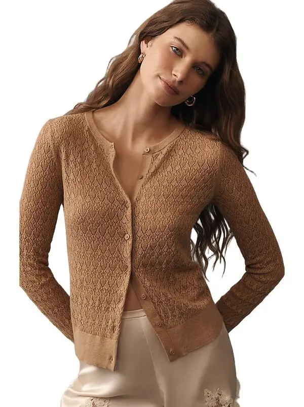 Anthropologie Juliet Pointelle Long-sleeve Cotton-blend Cardigan - Raffia
