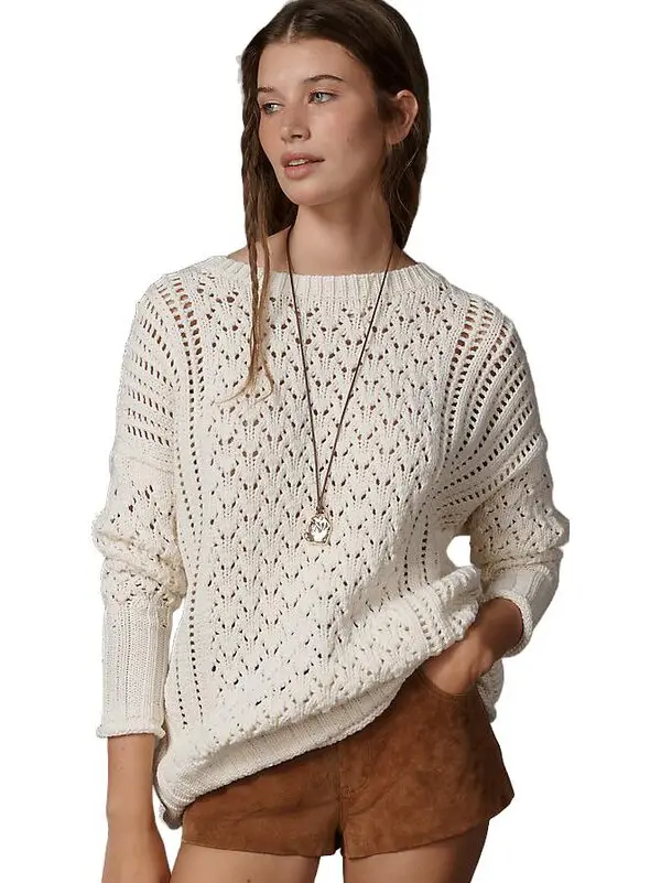 Anthropologie Oversized Stitched Pullover Sweater - Ivory