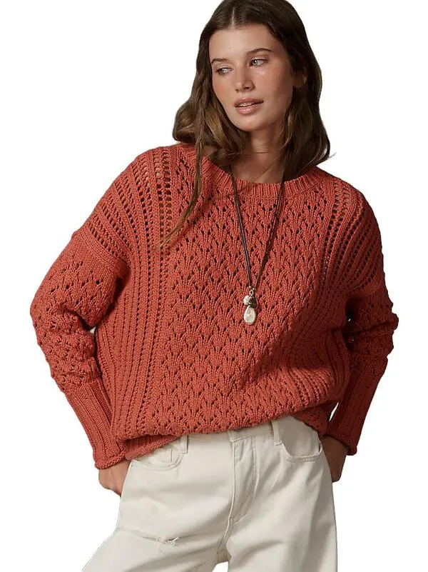 Anthropologie Oversized Stitched Pullover Sweater - Paprika