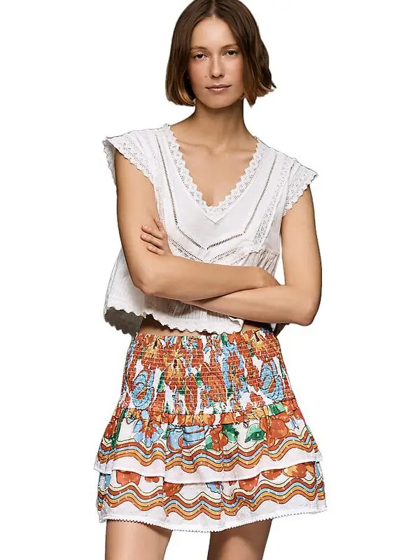 Farm Rio Cotton Smocked Floral Mini Skirt - Spring Affair