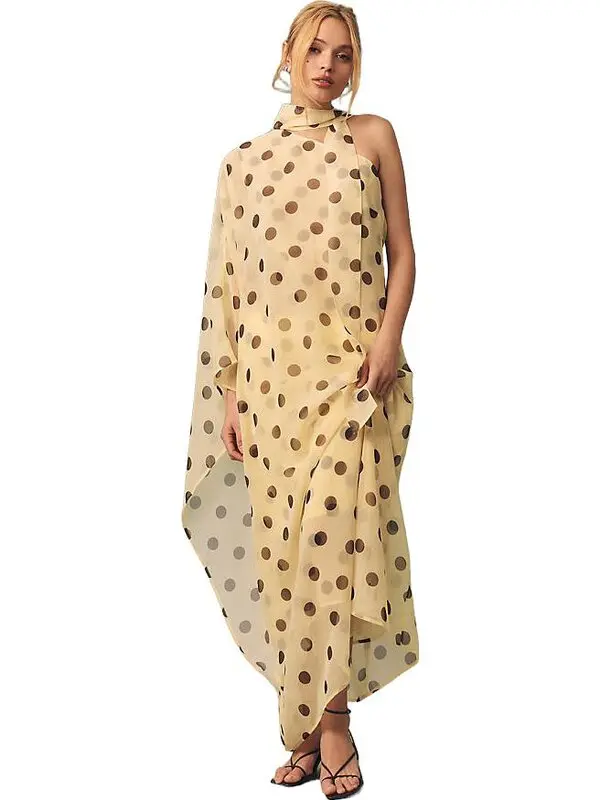 Endless Rose Polka Dot One-shoulder Maxi Dress - Yellow Dot