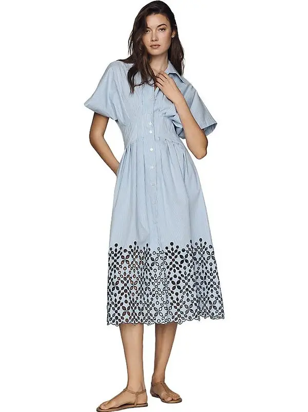 EXQUISE Tobie Eyelet Shirt Dress - Blue & White Stripe