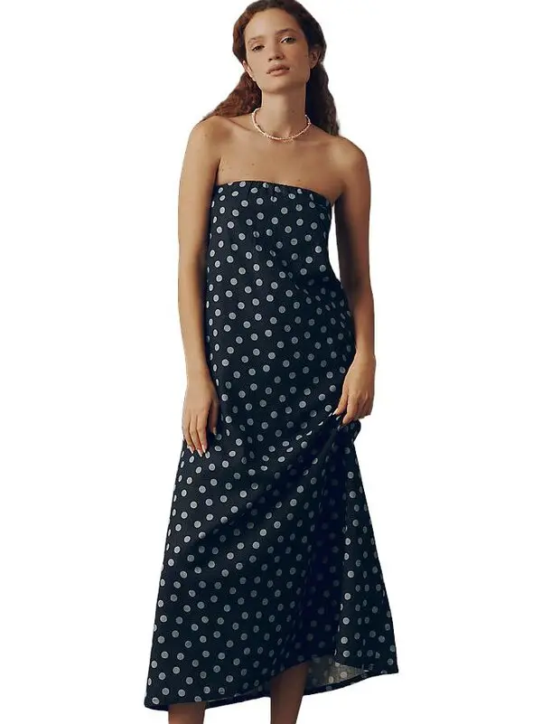 SUNDAY RITUAL Len Strapless Midi Dress - Blue Dot