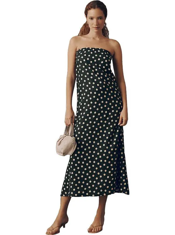 SUNDAY RITUAL Len Strapless Midi Dress - Green Dot