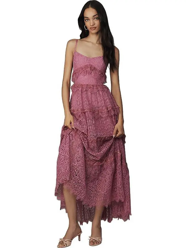 HELSI Federica Layered Lace Midi Dress - Magenta