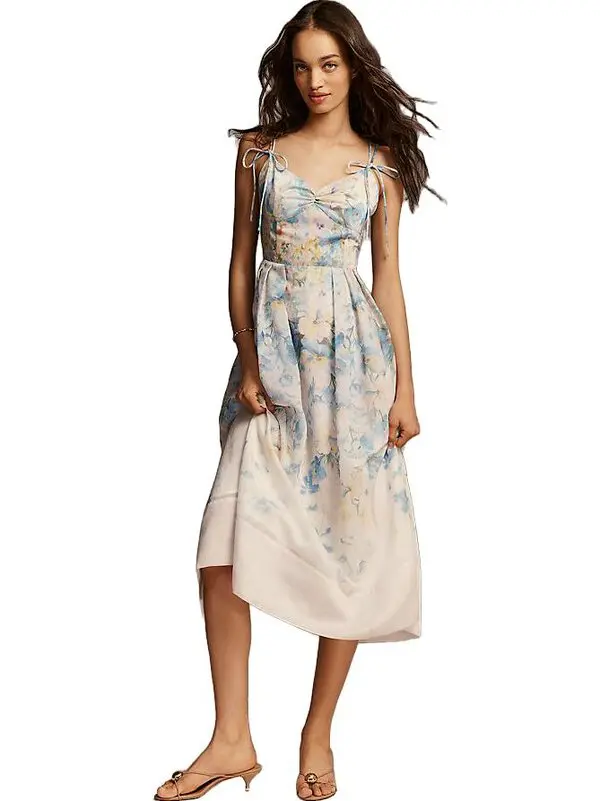 EN SAISON Vivian Sweetheart Midi Dress - Blue Pattern