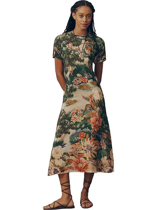 Farm Rio Garden Print Midi Dress - Oriental Garden Multicolor