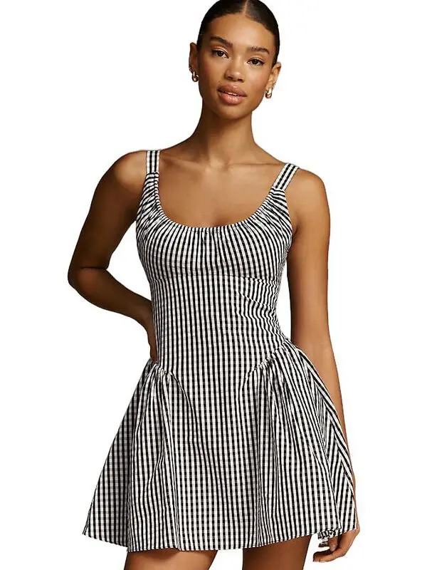 Faithfull The Brand Marcella Sleeveless Mini Dress - Black Textured Gingham