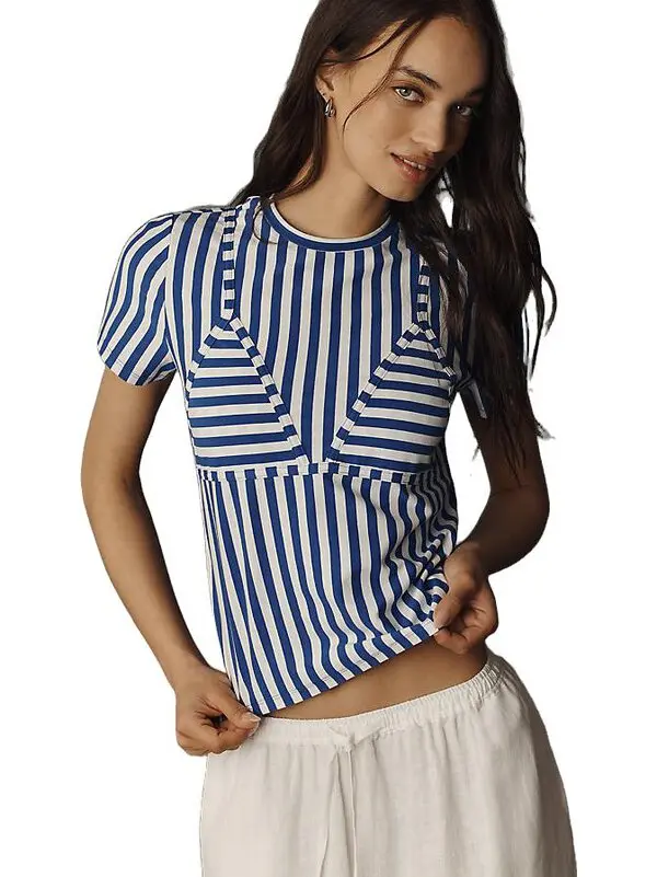 SIMONMILLER Knit Striped Short-sleeve Top - Blue Stripe