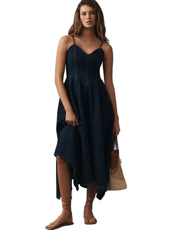 Moon River Sweetheart Midi Dress - Indigo