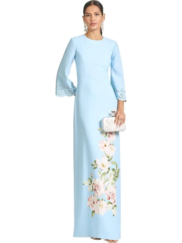 Sachin & Babi Printed Satin Crepe Gown - Sky Blue Raceme