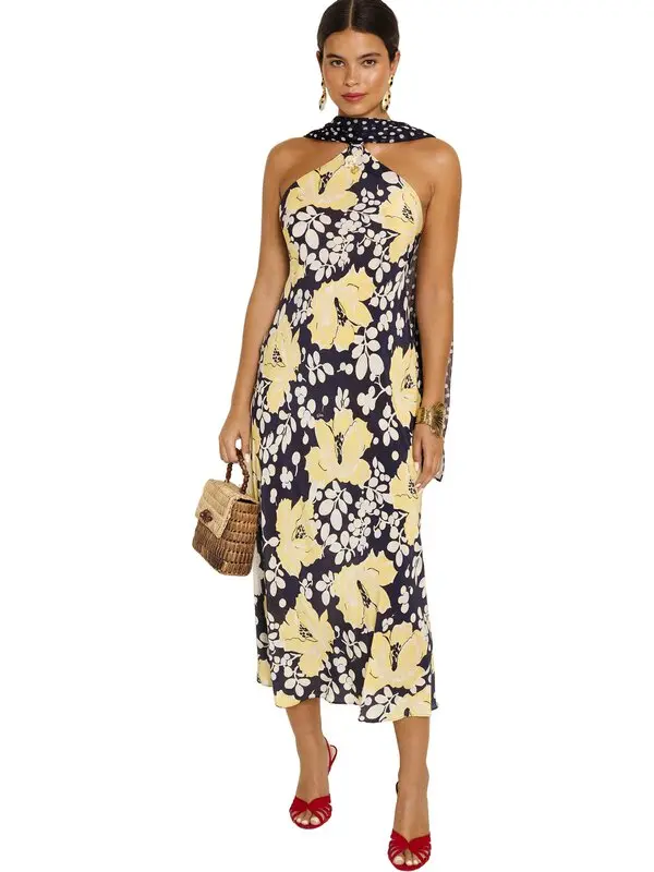 Rixo Hayley Floral Silk Maxi Dress - Navy