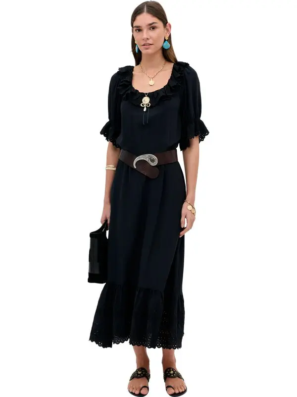 Rixo Aprilia Gracie Embroidery Dress - Black