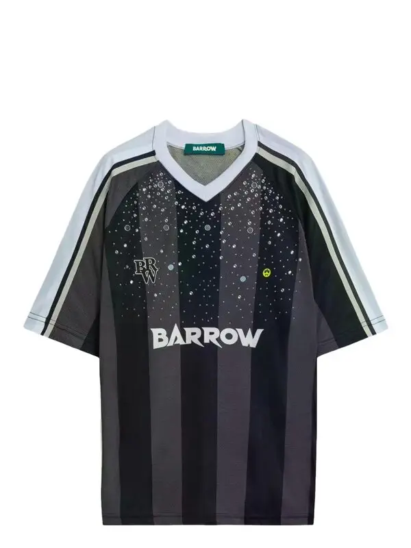 BARROW Striped Embellished V-neck T-shirt - Black