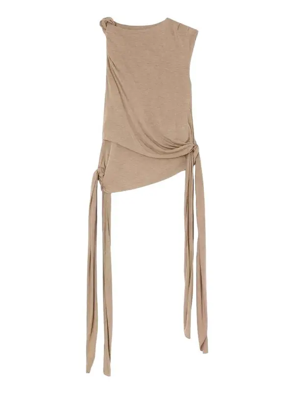 GANNI Sleeveless Asymmetrical Draped Knot Top - Neutrals