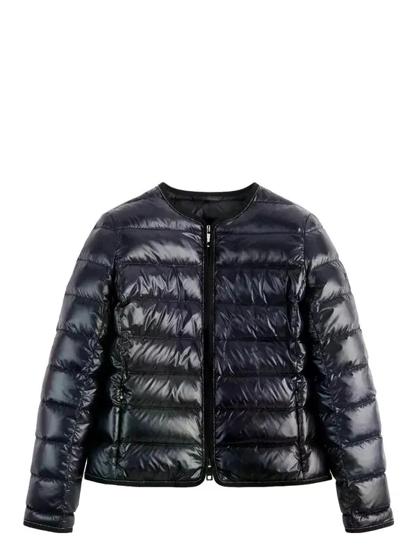 FAY Quilted Collarless Coat - Blue