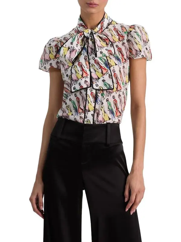 Alice + Olivia Jenie Stace Face Print Silk Button-up Shirt - Luxe Stace