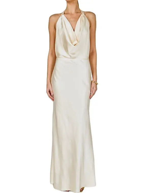 Endless Rose Satin Cowl Halter Dress - Champagne