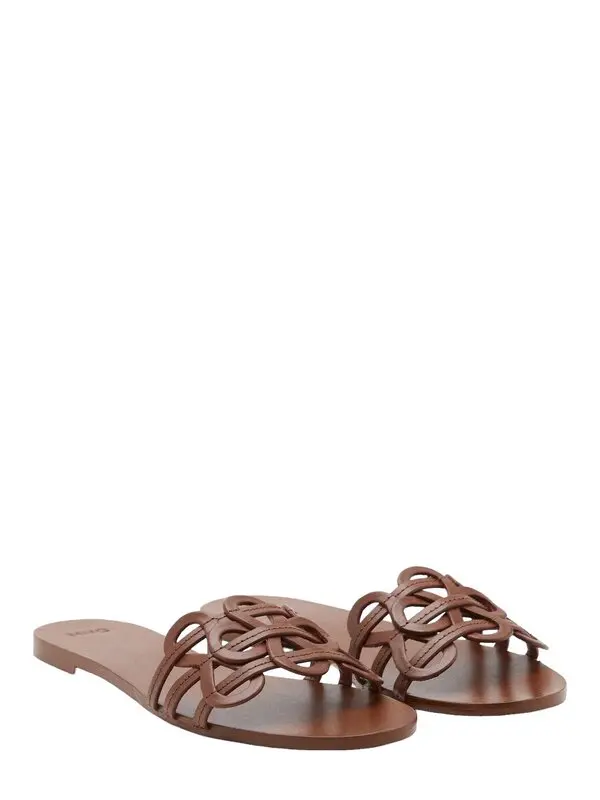 Mango Slide Sandal With Woven Straps - Leather