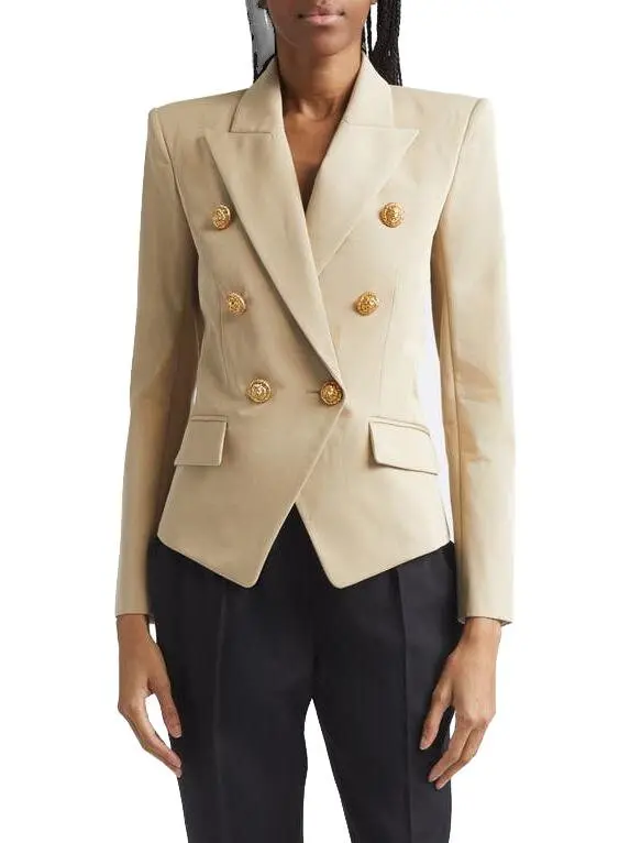 Balmain 6-button Double-breasted Gabardine Cutaway Jacket - 0an Sand