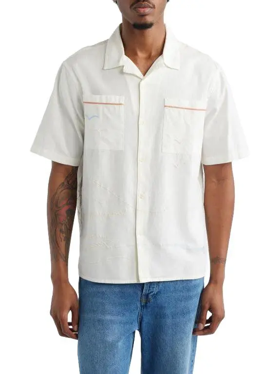 WAX LONDON Didicot Summer Appliqué Cotton & Linen Camp Shirt - Ecru