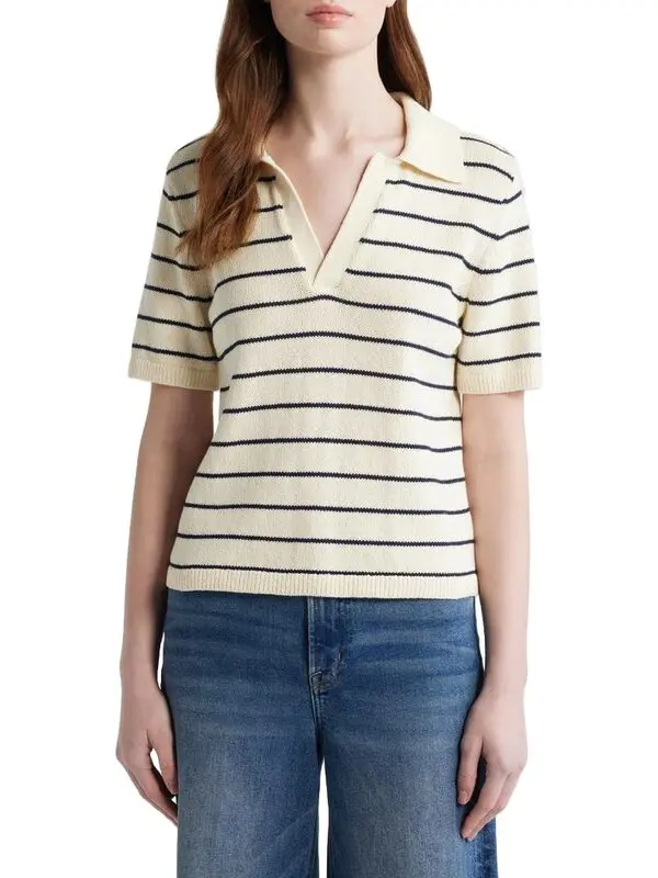 FRAME Stripe Polo Top - Cream Multi