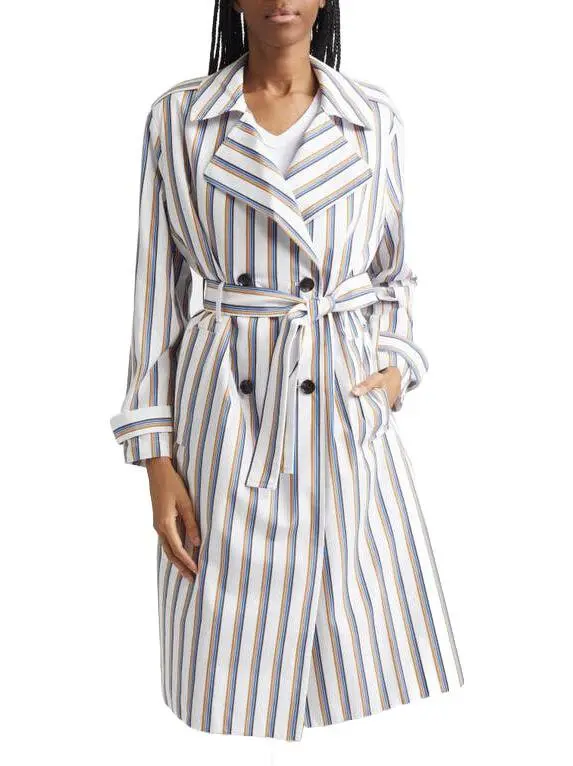 LESET Yoshi Stripe Cotton-blend Trench Coat - Parch/choco/blue Stripe
