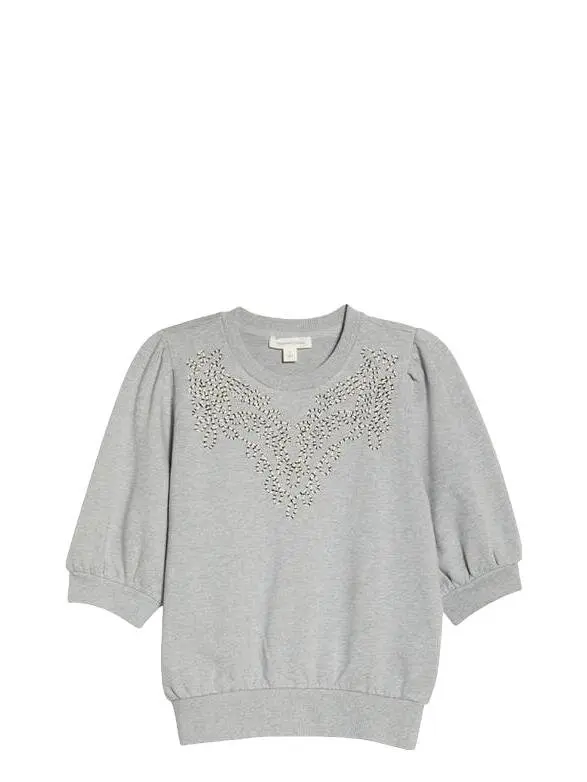 Treasure & Bond Embroidered Puff Sleeve Sweatshirt - Grey Heather Embroidery
