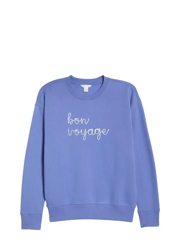 Caslon Bon Voyage Embroidered Fleece Sweatshirt - Blue Denim Bon Voyage