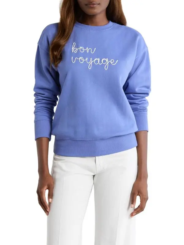 Caslon Bon Voyage Embroidered Fleece Sweatshirt - Blue Denim Bon Voyage