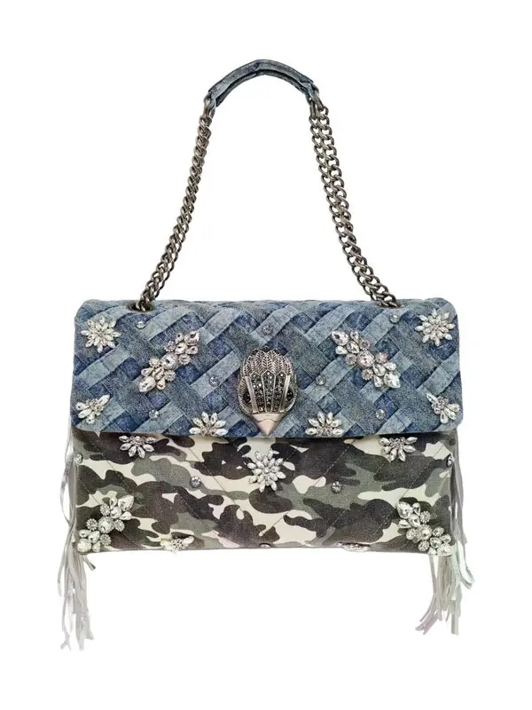 Kurt Geiger Xxl Crystal Camouflage Fringe Shoulder Bag - Blue
