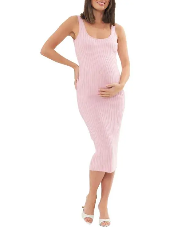 RIPE MATERNITY Carmen Rib Knit Dress - Pink