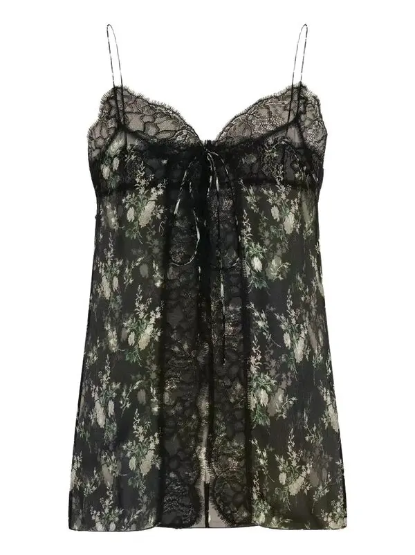 Dolce & Gabbana Floral-print Lace-trim Top - Black