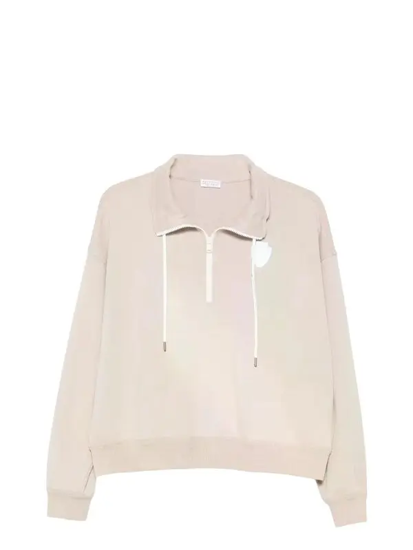 Brunello Cucinelli Zipped Logo-patch Sweatshirt - Neutrals