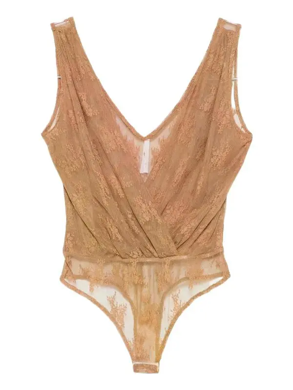 Imperial Lace V-neck Bodysuit - Brown