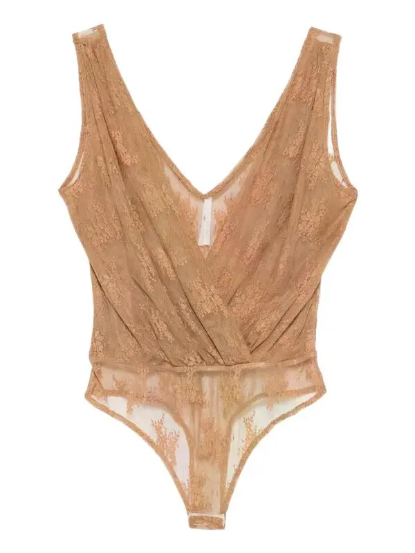 Imperial Lace V-neck Bodysuit - Brown
