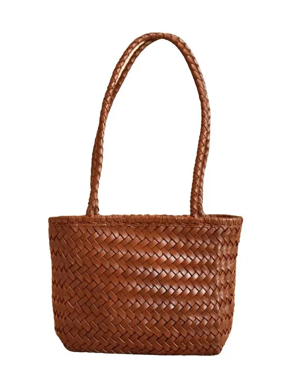 Pink Haley Maria Artisan Handwoven Leather Mini Tote - Brown