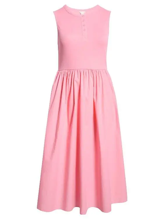 Caslon Mixed Media Henley Midi Dress - Pink Dianthus